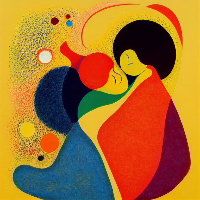 Indian Mother And Child Abstract Painting