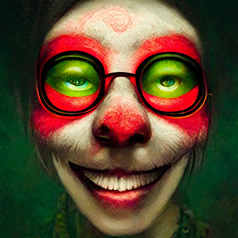 prompthunt: mad clown smiling portrait, hypnotic spinning eyes, red ...