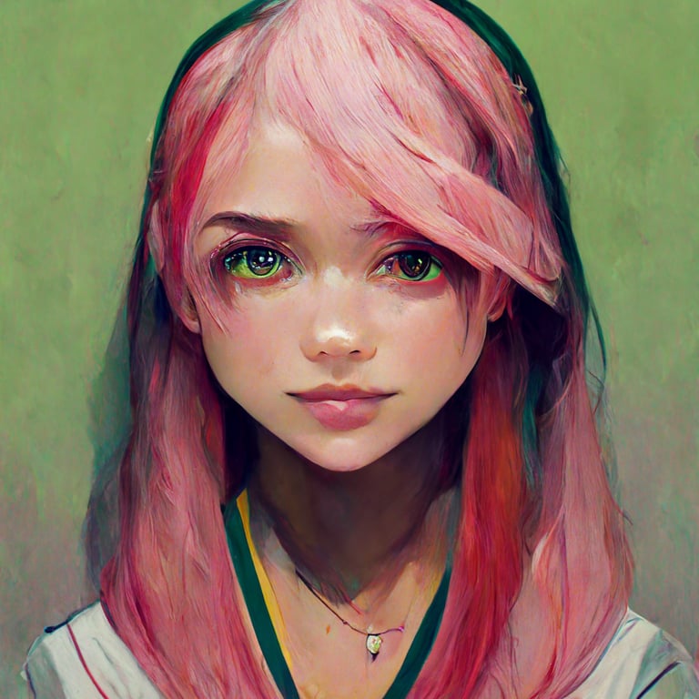 Anime Girl Pink Hair Green Eyes