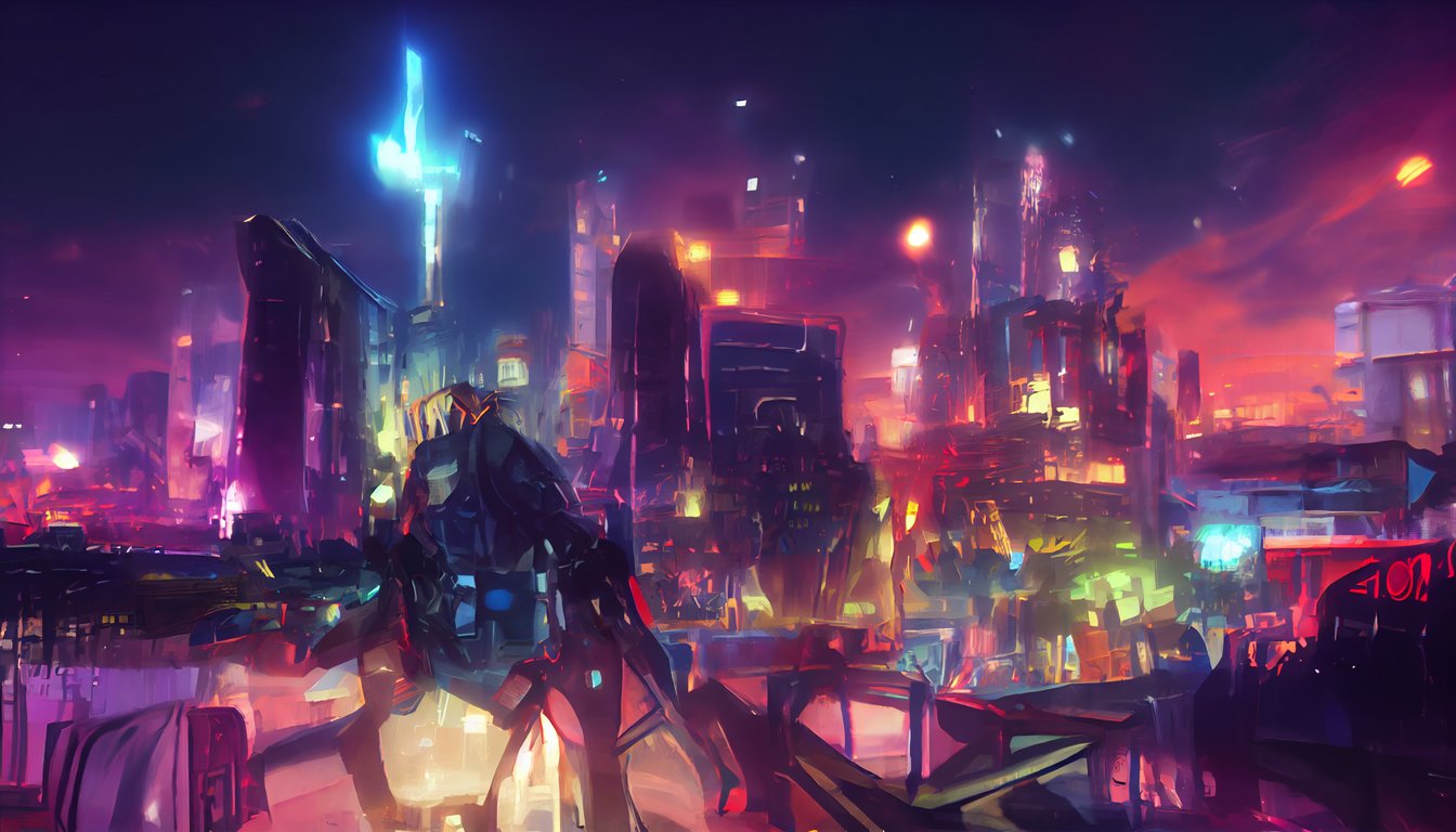 prompthunt: cyberpunk 2077 + night city scene ,blue and red, reflection ...