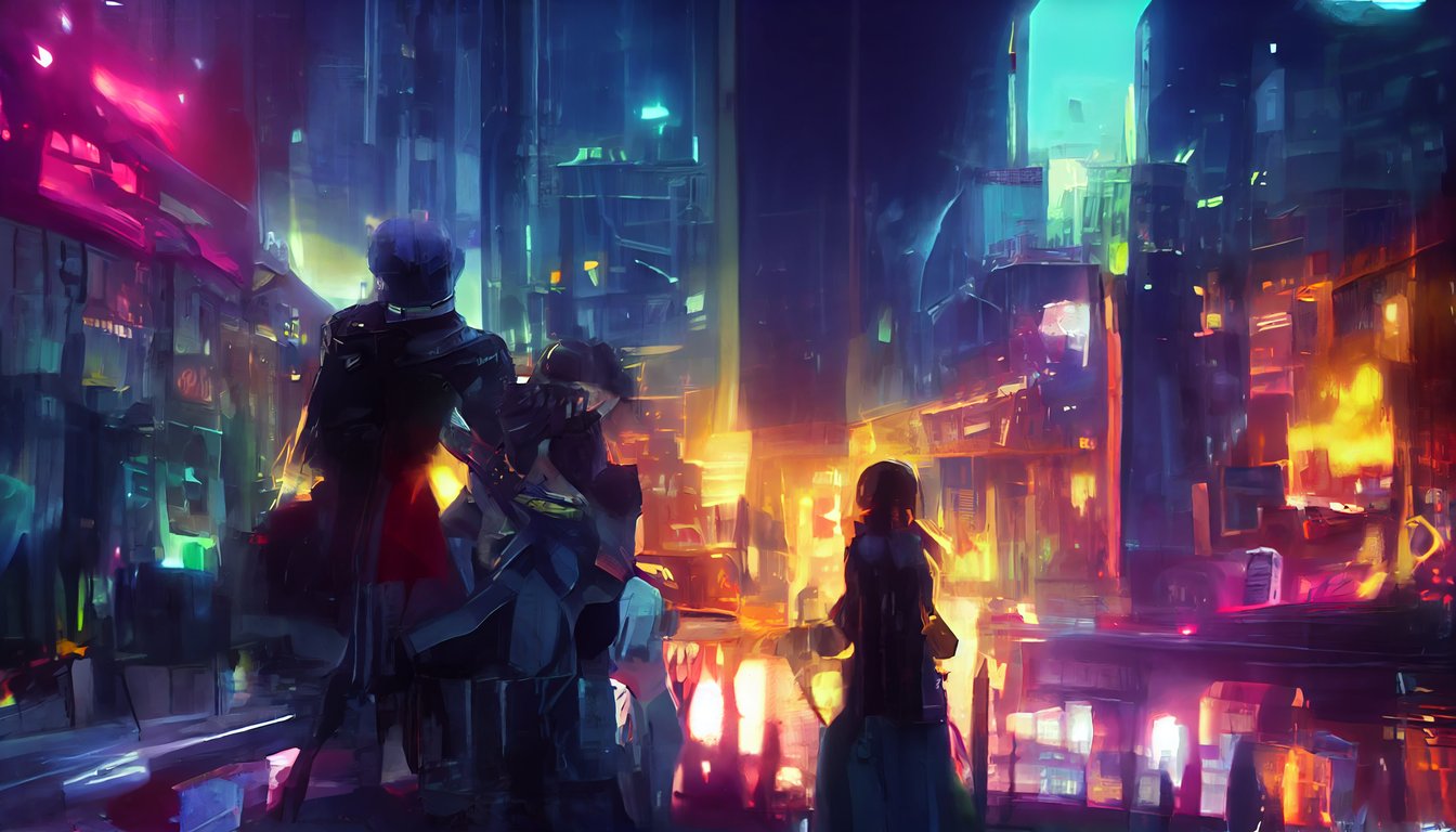 prompthunt: cyberpunk 2077 + night city scene ,blue and red, reflection ...