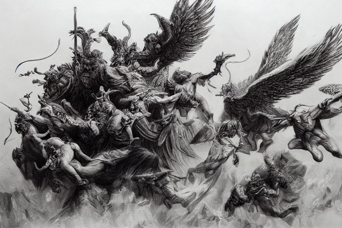 Angels And Demons Fighting Painting