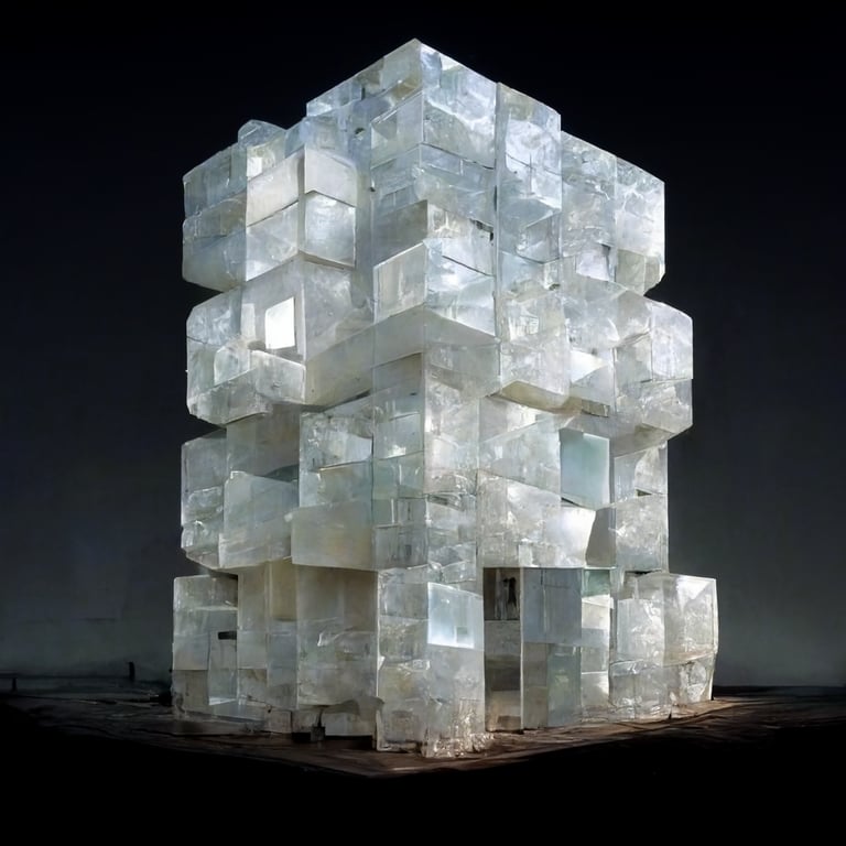 prompthunt: white building of stacked alternating cubes made of random ...