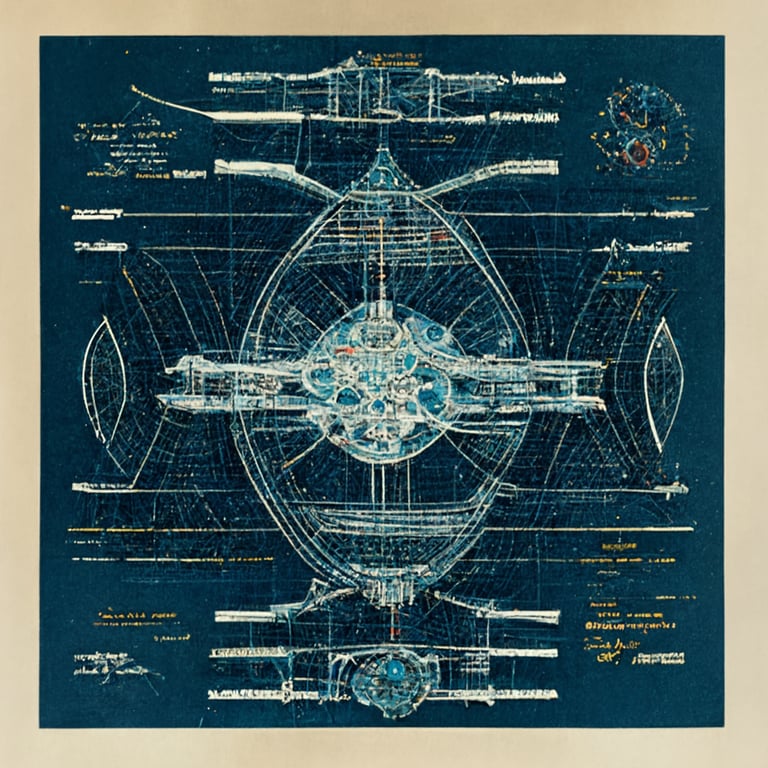 prompthunt: technical blueprint drawing of interdimenional star ship ...
