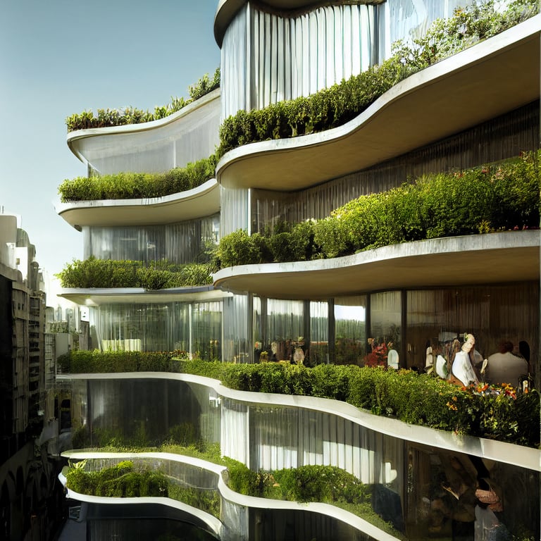 prompthunt: exterior quiet street view of a sustianable five floors ...