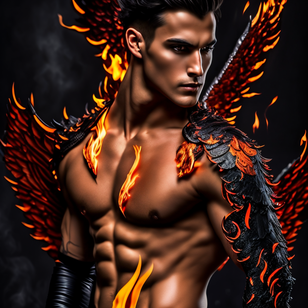 Taurean96: male fire god with large wings, Young, handsome, cleanshaven ...