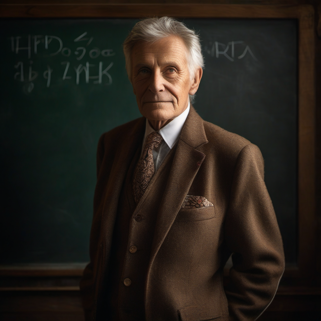 addison: A 64 year old professor wearing a vintage blazer against a ...