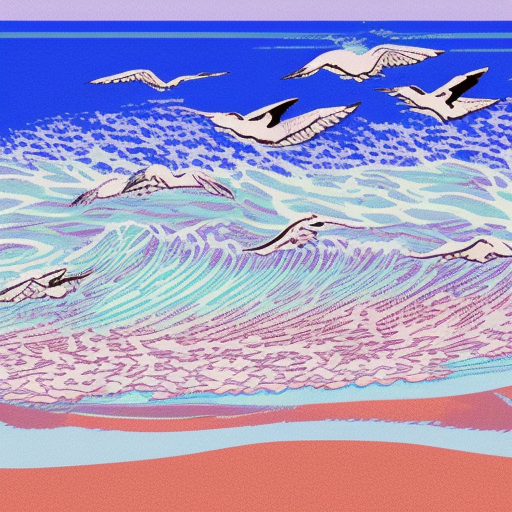 atlasmckinley: Beach with big waves and flying birds
