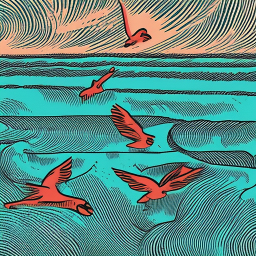 atlasmckinley: Beach with big waves and flying birds