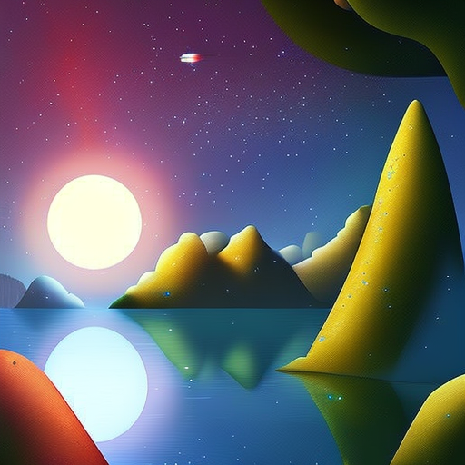 bitfloorsghost: a landscape with rivers and stars and a sun in the sky