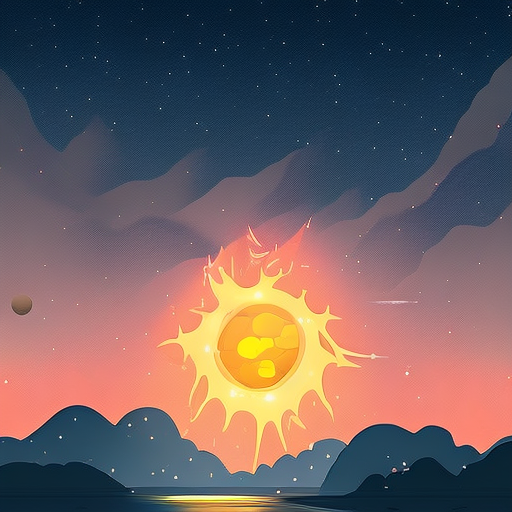 bitfloorsghost: a landscape with rivers and stars and a sun in the sky