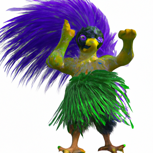 mattsilverman: a 3d chicken with a green japanese fan as a tail, with a ...