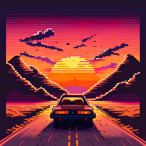 Car Driving Into Sunset
