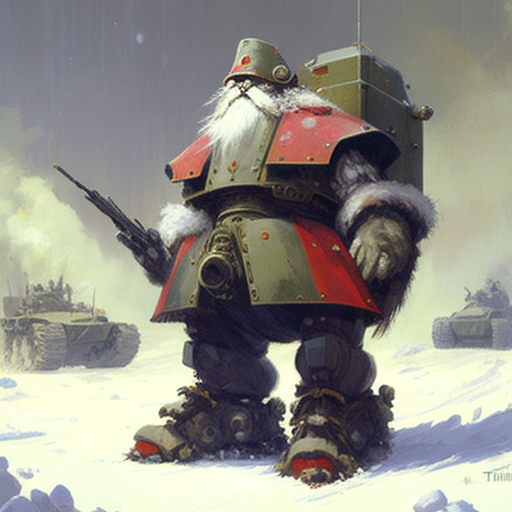 yoniblau: Robot santa in russian army uniform in the winter nuclear war