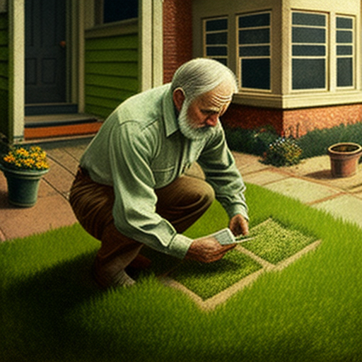 ryanbrown: A man inspects and spreads a small quantity of grass seed on ...