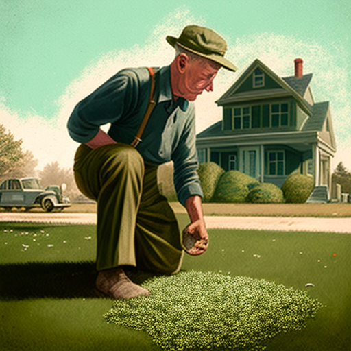 ryanbrown: A man inspects and spreads a small quantity of grass seed on ...