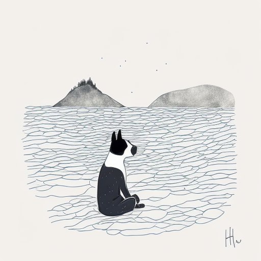PromptPa: A Boston terrier in a meditation in front of a lake in ...