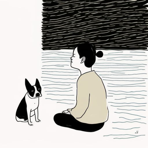 PromptPa: A Boston terrier in a meditation in front of a lake in ...