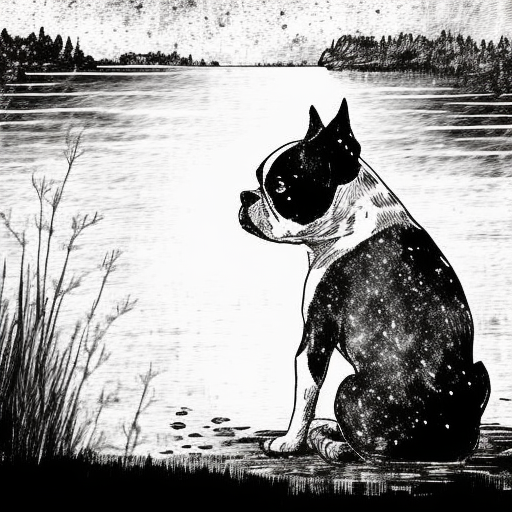 PromptPa: A Boston terrier in a meditation in front of a lake in Zen ...
