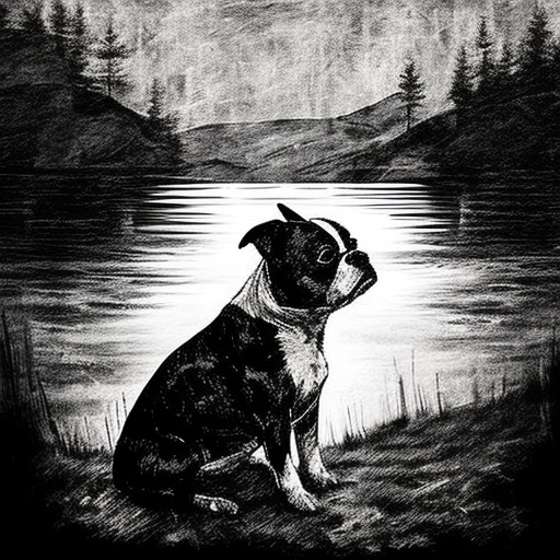 PromptPa: A Boston terrier in a meditation in front of a lake in Zen ...