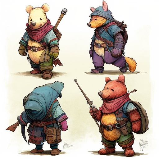 bmg: classic Winnie-the-pooh as a rogue, D&D, fantasy, colorful