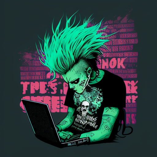 punk-and-pixels: punk writing code on a laptop