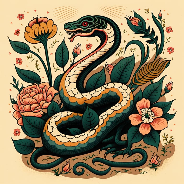 Traditional Snake Tattoo Flash