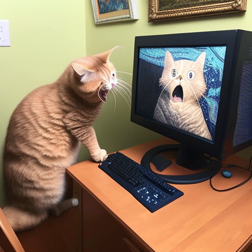 gregmeyer: A cat sitting at a computer creating an internet meme