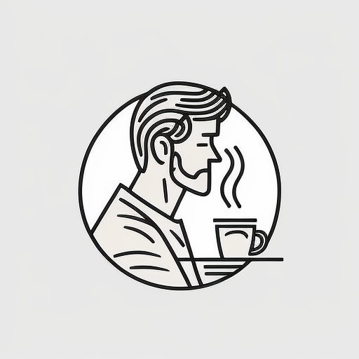 zeiruu: Logo. Guy drinking coffee and enjoying it