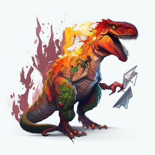 andresflores: tyrannosaurus rex programmer with fire on its tail