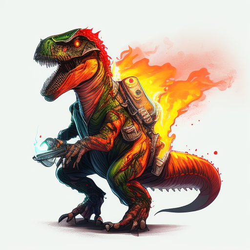 andresflores: tyrannosaurus rex programmer with fire on its tail