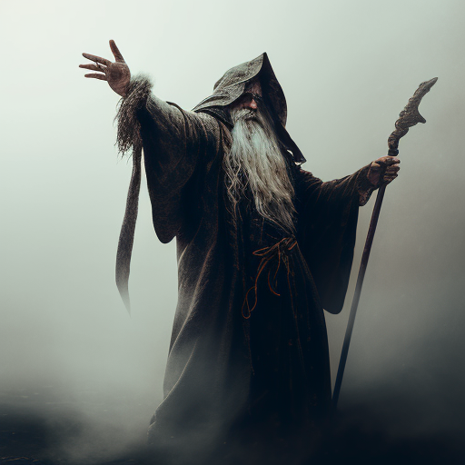 jamesharrison: an old wizard standing in the fog with a staff in one ...
