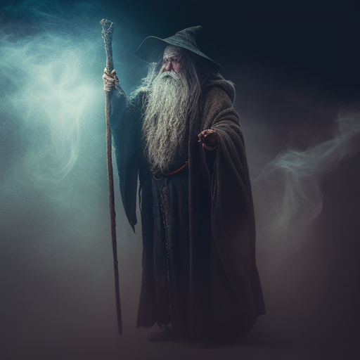 jamesharrison: an old wizard standing in the fog with a staff in one ...