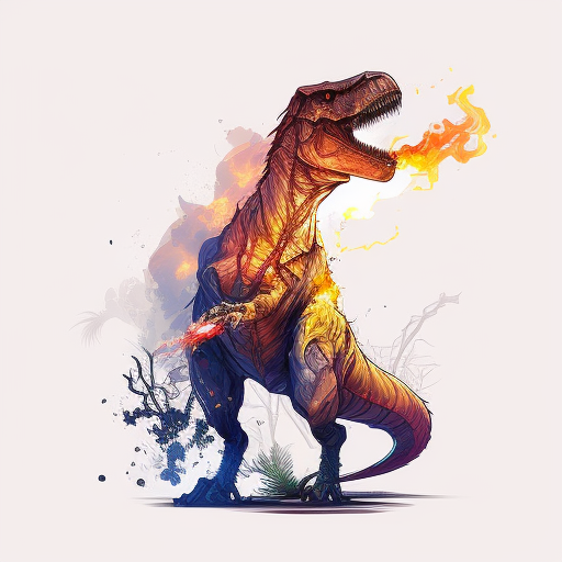 andresflores: A tyrannosaurus rex with a smoking with fire on its tail