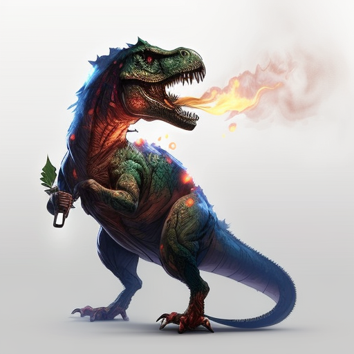 andresflores: A tyrannosaurus rex with a smoking with fire on its tail