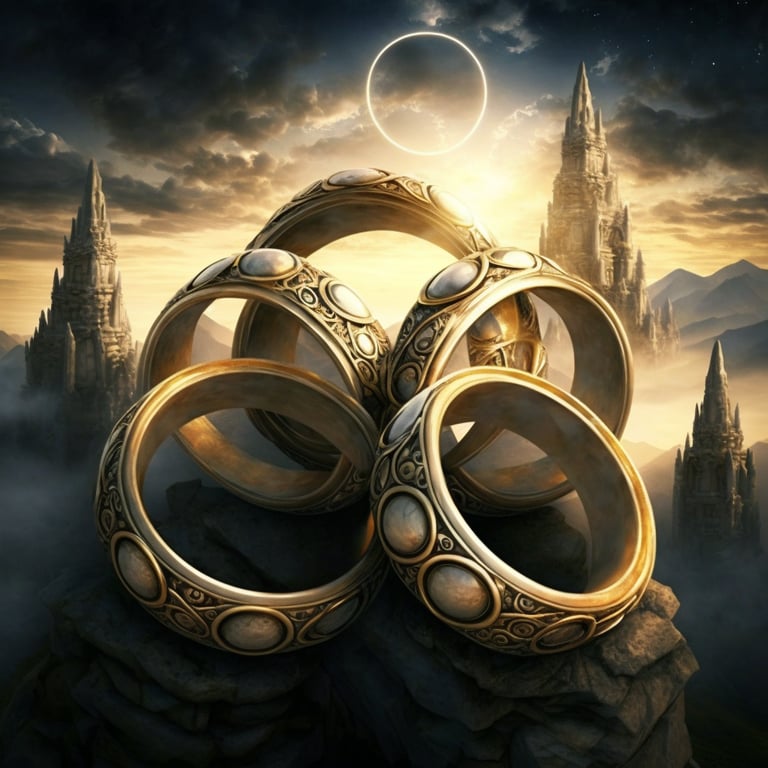 danieljudd: Five realistic gold rings in a heavenly, god-like setting ...