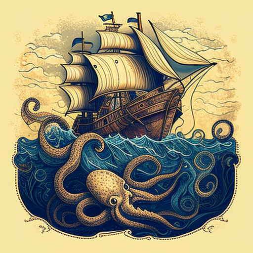 Octopus And Ship Drawings