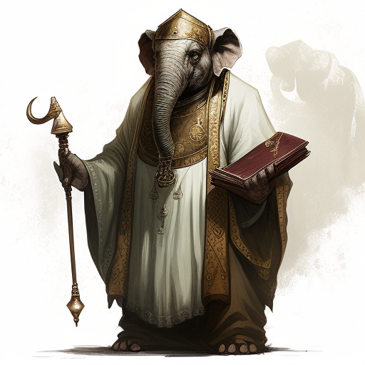 sandcrawlermusk: A loxodon priest with a mitre on his head, long ...