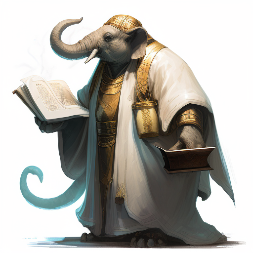 sandcrawlermusk: A loxodon priest with a mitre on his head, long ...