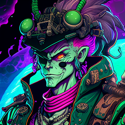 danielexposito: alien pirate captain pfp in 90's manga style art