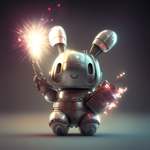 wei: Cute robot rabbit holding a firework, smiling, highly detailed, 2d ...