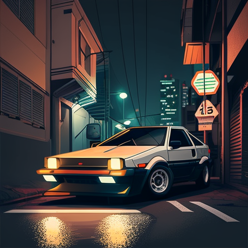 matteodockal: Toyota AE86 on japanese street, night, Clean,