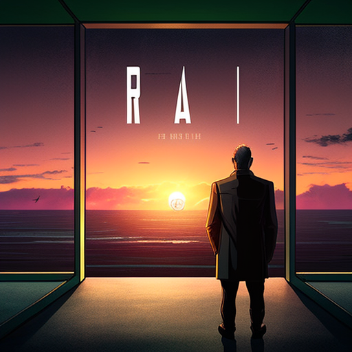johnrath: The Architect from The Matrix looking out to an ocean sunset with a name tag on that ...