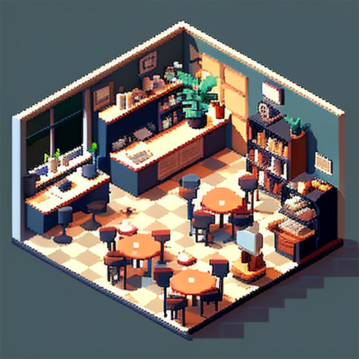 sethmillstein: isometric interior of a cozy coffee shop, tables and ...
