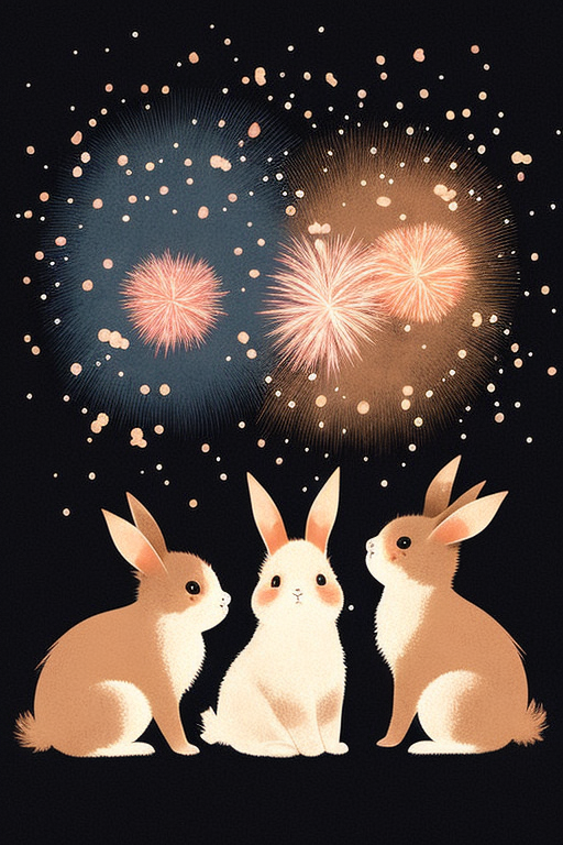 wei: a bunch of cute rabbits playing fireworks, Japanese graphic design ...