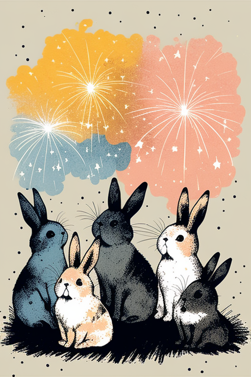 wei: a bunch of cute rabbits playing fireworks, Japanese graphic design ...