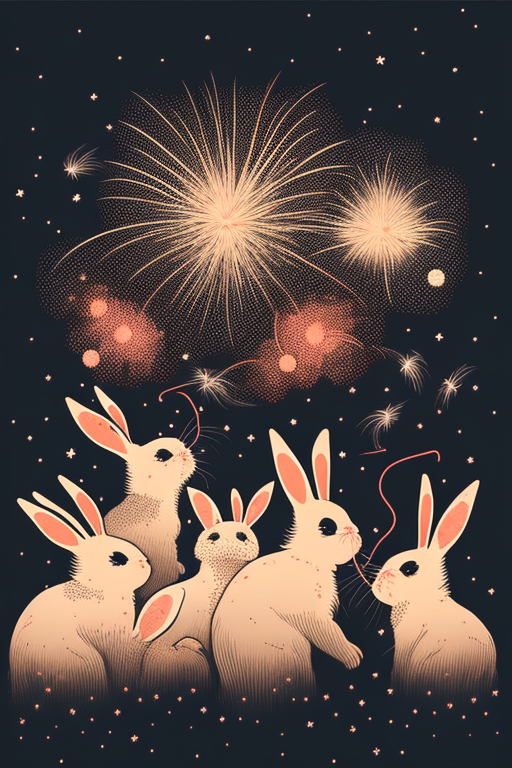 wei: a bunch of cute rabbits playing fireworks, Japanese graphic design ...