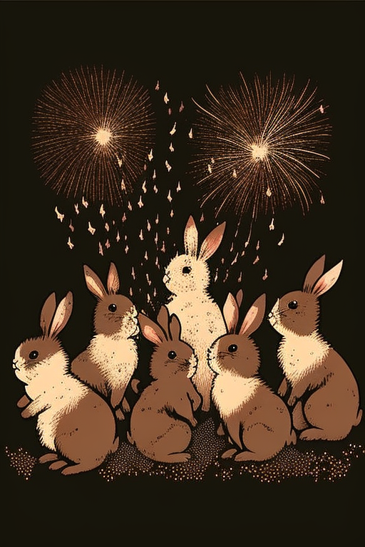 wei: a bunch of cute rabbits playing fireworks, Japanese graphic design ...