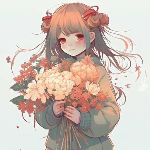 Anime Girl Holding A Rose Drawing