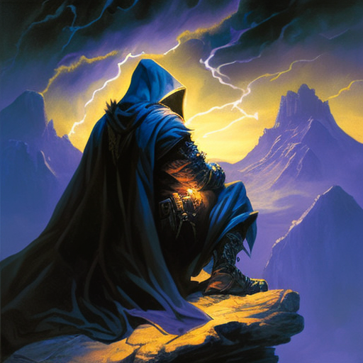 זיוז-י-ו: A mysterious cloaked man sits on the edge of a high mountain ...